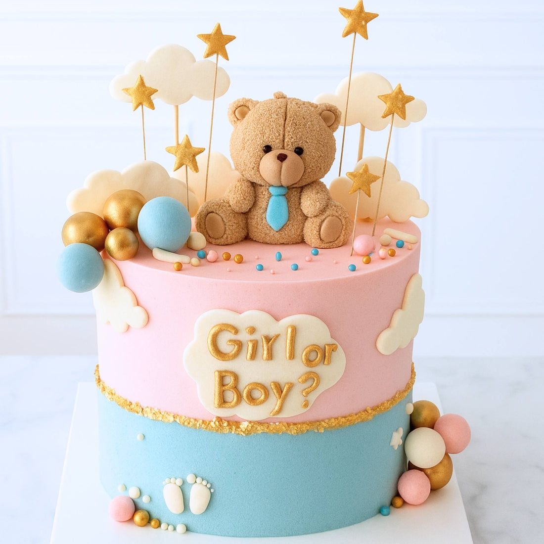 Gender Reveal Party Teddy Bear Custom Cake | Vancouver Delivery – One Up Party Canada