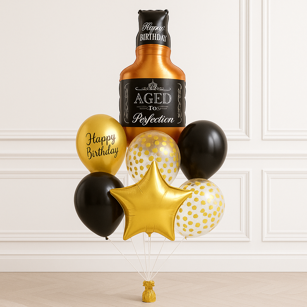Aged to Perfection Bottle Foil Birthday Balloon – One Up Party Canada