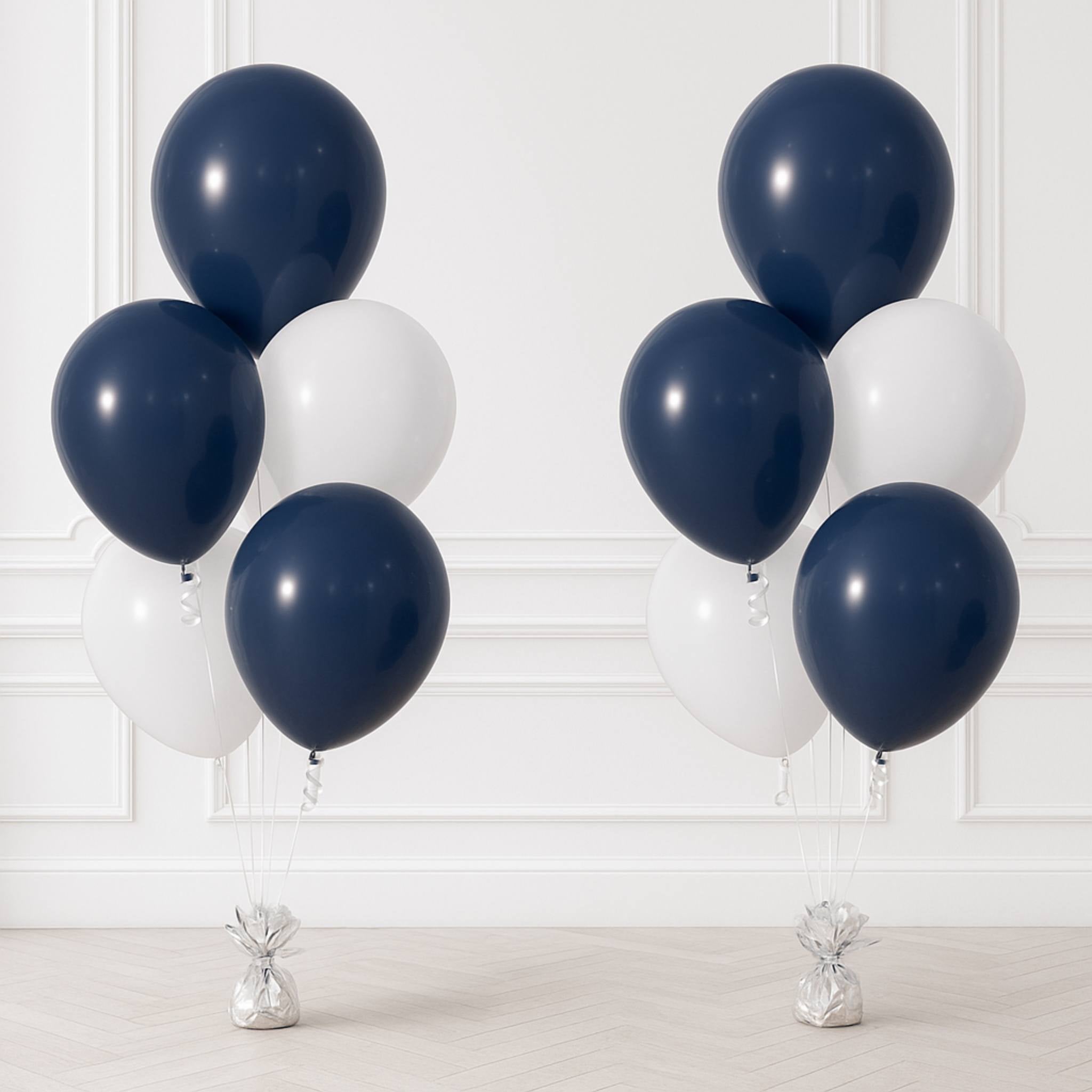 Navy blue & white helium balloon 2 bouquets of 5 – One Up Party Canada